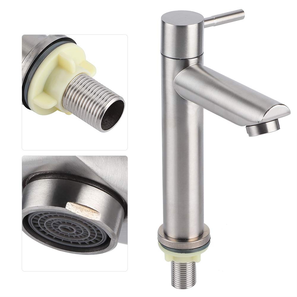 Haofy Sink Faucet, Single Handle Water Faucet, Single Cold Kitchen Faucet with Pull Down Brushed, Commercial Modern rv Stainless Steel Kitchen Faucets(Flat Single Cold Faucet)