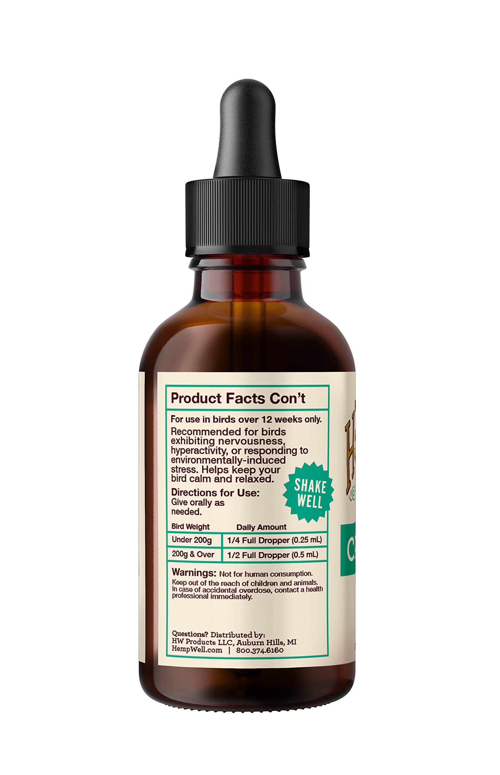 Hemp Well Calm Bird Oil — Relieves Anxiety, Calms and Relaxes Your Bird, Reduces Destructive Behavior, Organically Sourced – 2 Ounces