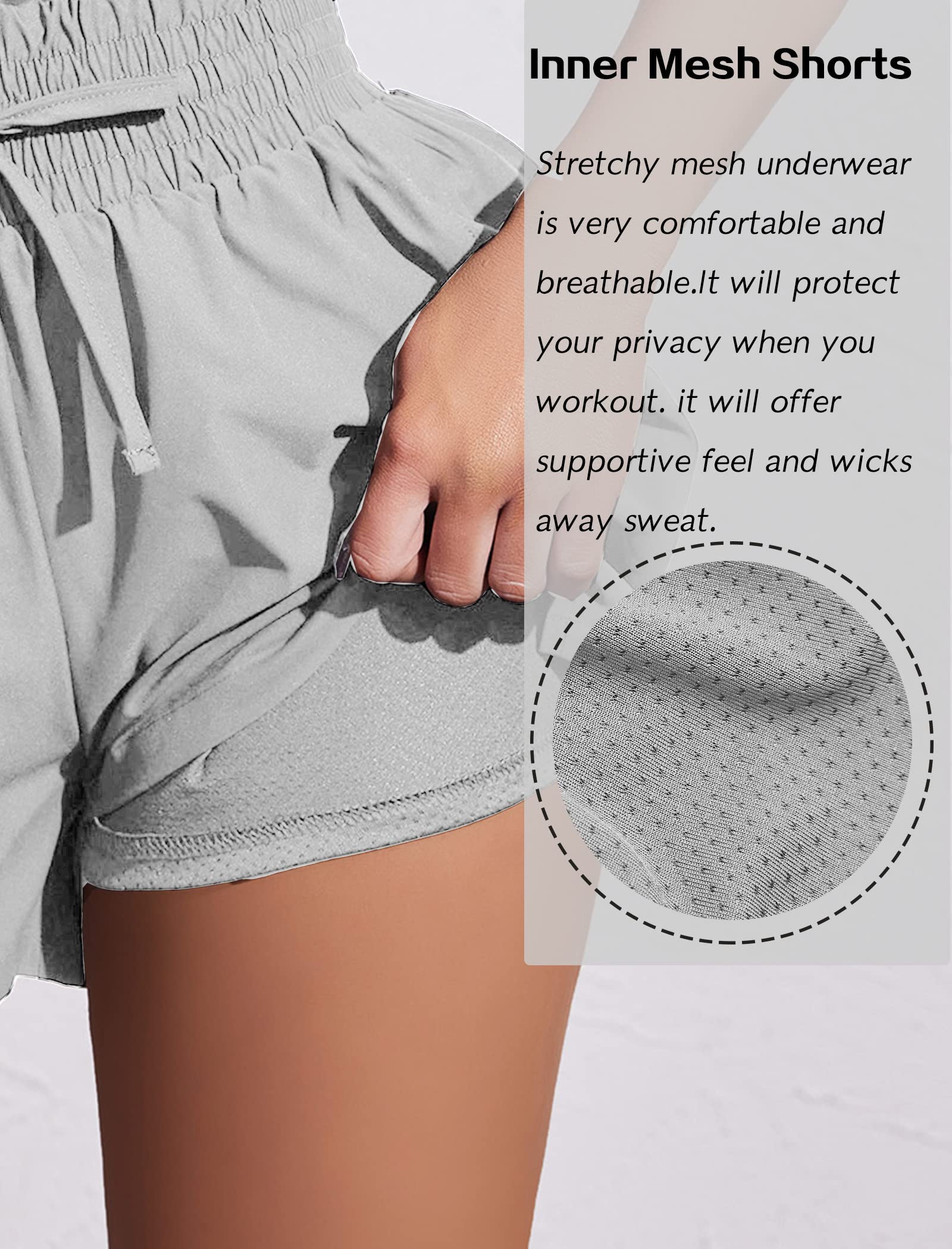 COOrun Women's Athletic Shorts High Waisted Running Shorts Pocket Sporty Shorts Gym Elastic Workout Shorts A-Black
