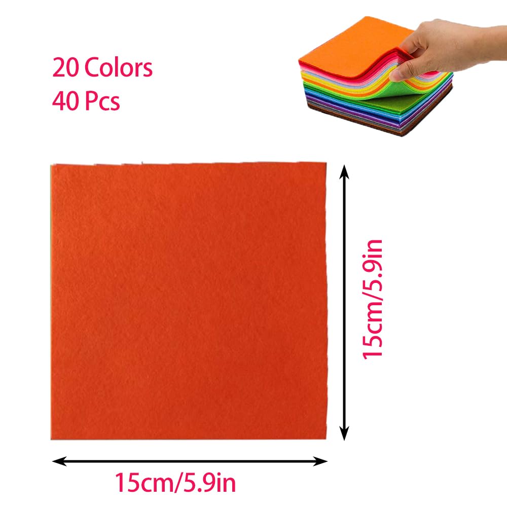Dudnbt 42pcs 6 x 6 inches Felt Fabric Sheets - Fabrics DIY Craftwork Sewing Patchwork, Felt Crafts Assorted Colour Polyester Felt Sheet for Art and Craft