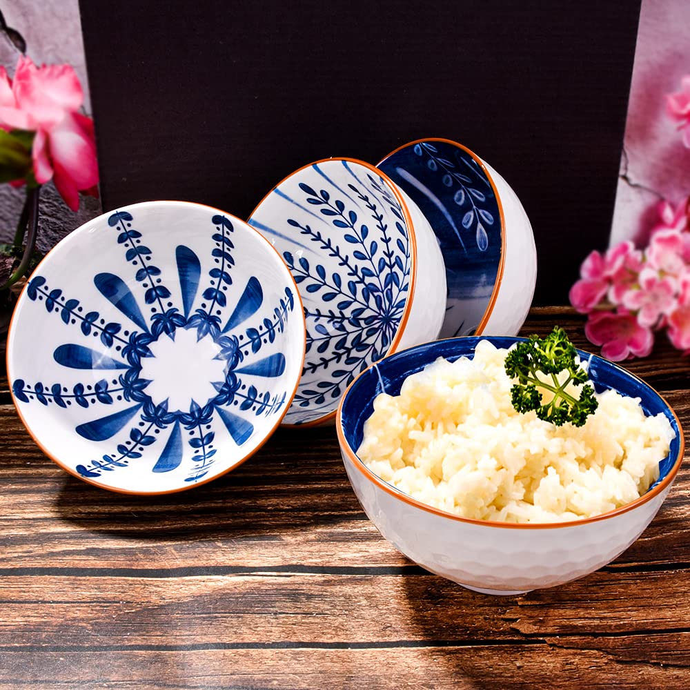 BOSILI Japanese Rice Bowls set of 4,Ceramic Rice Bowls with Gift Box (4 set)