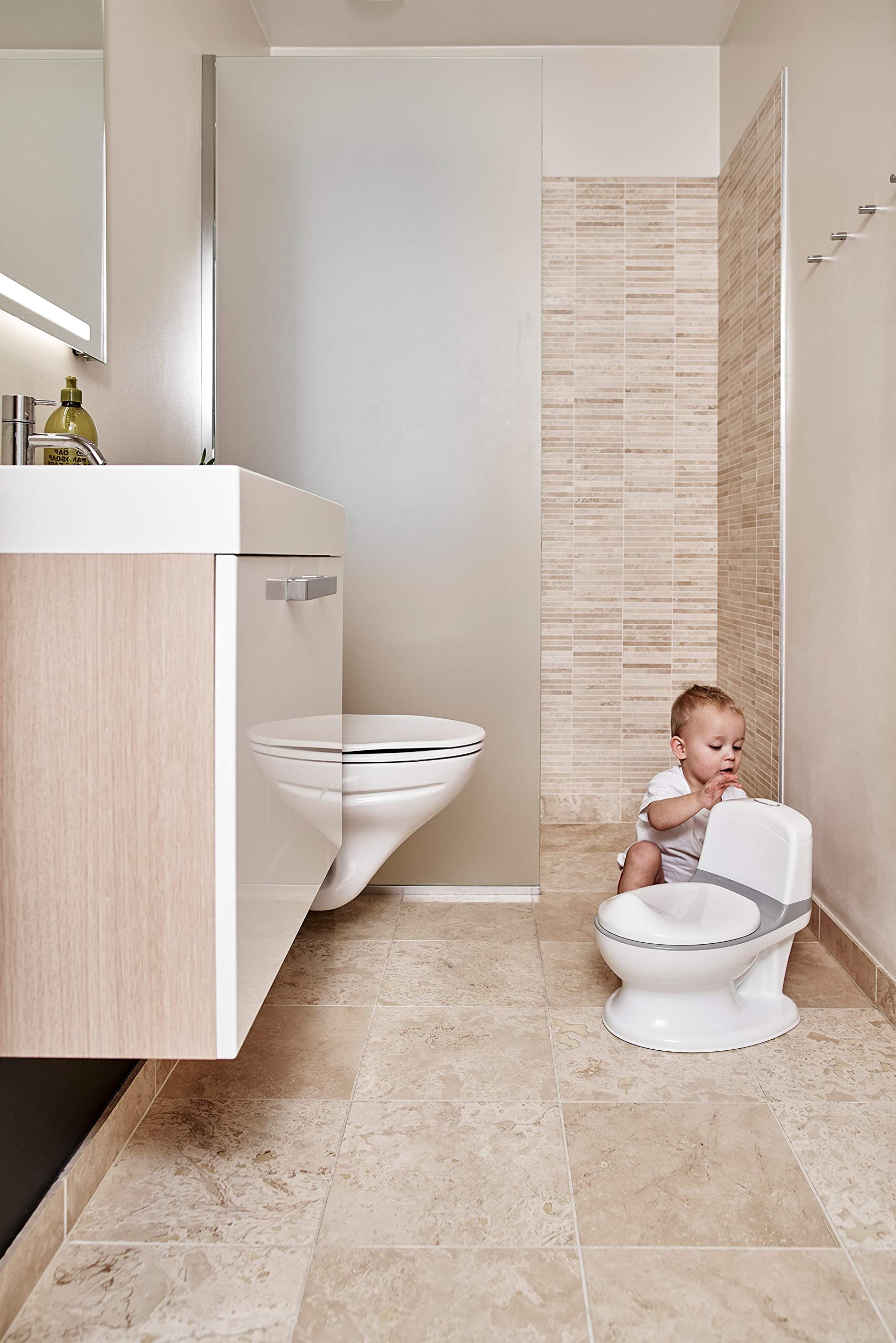 BabyDan Children Training Potty with Flushing Sound. 100% PVC Free. White/Grey