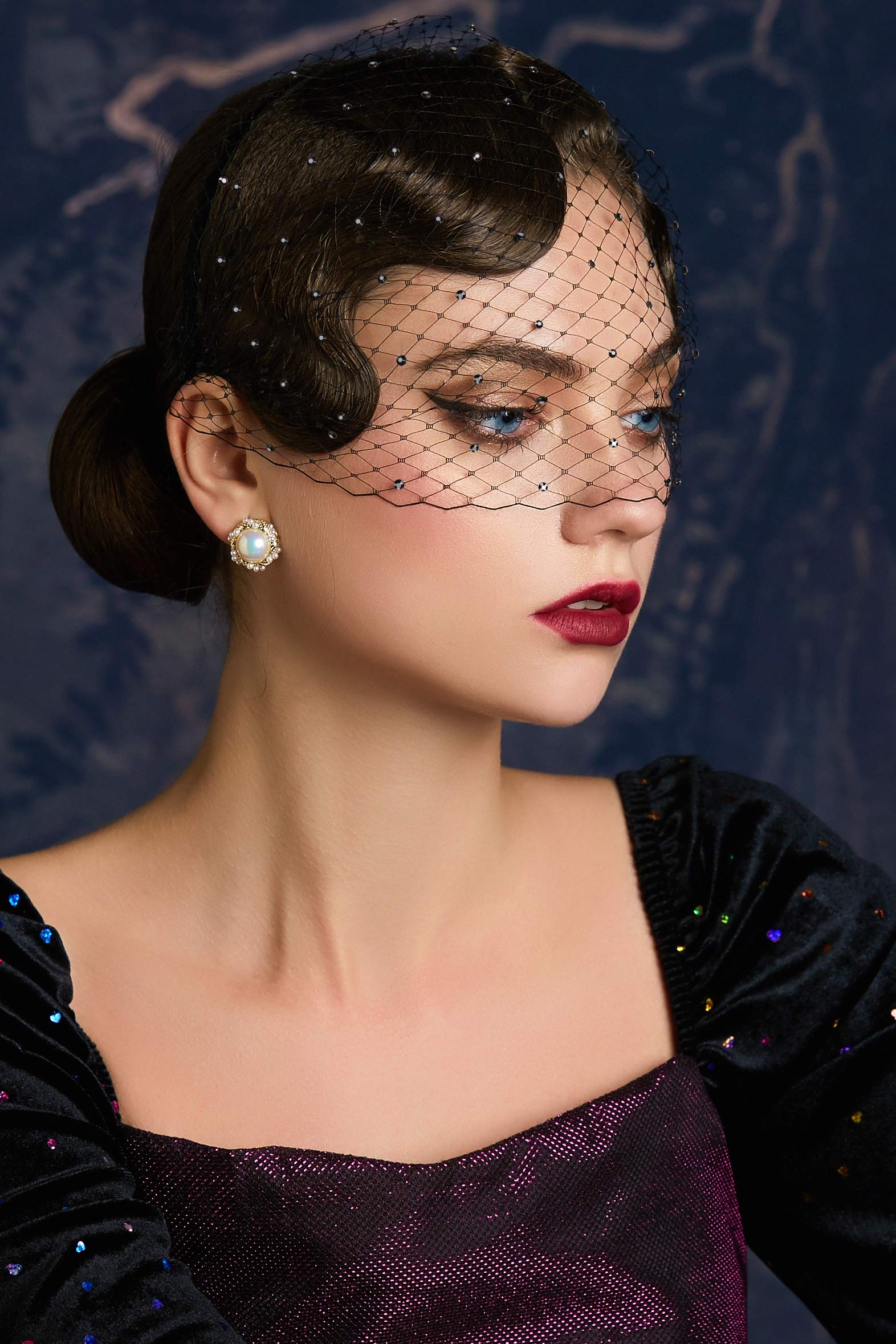 BABEYOND 1920s Flapper Fascinator Mesh Veil Headband Bridal Wedding Tea Party Fascinator Veil for Women
