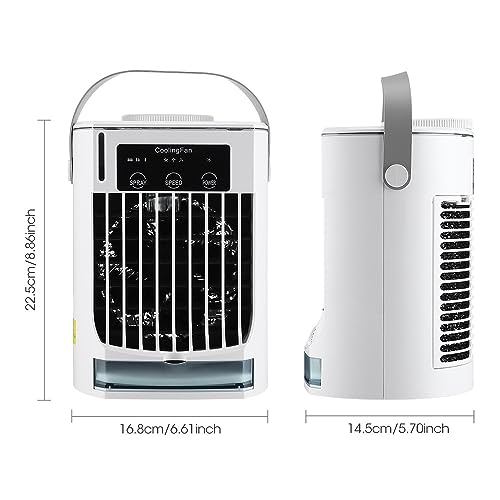 Portable Air Conditioner Fan, Small Air Conditioner Cooling Fan with 3 Fresh Wind Speeds and Handle, Personal USB Rechargeable Air Cooler, for Car Bedroom Office Home Tent Camping