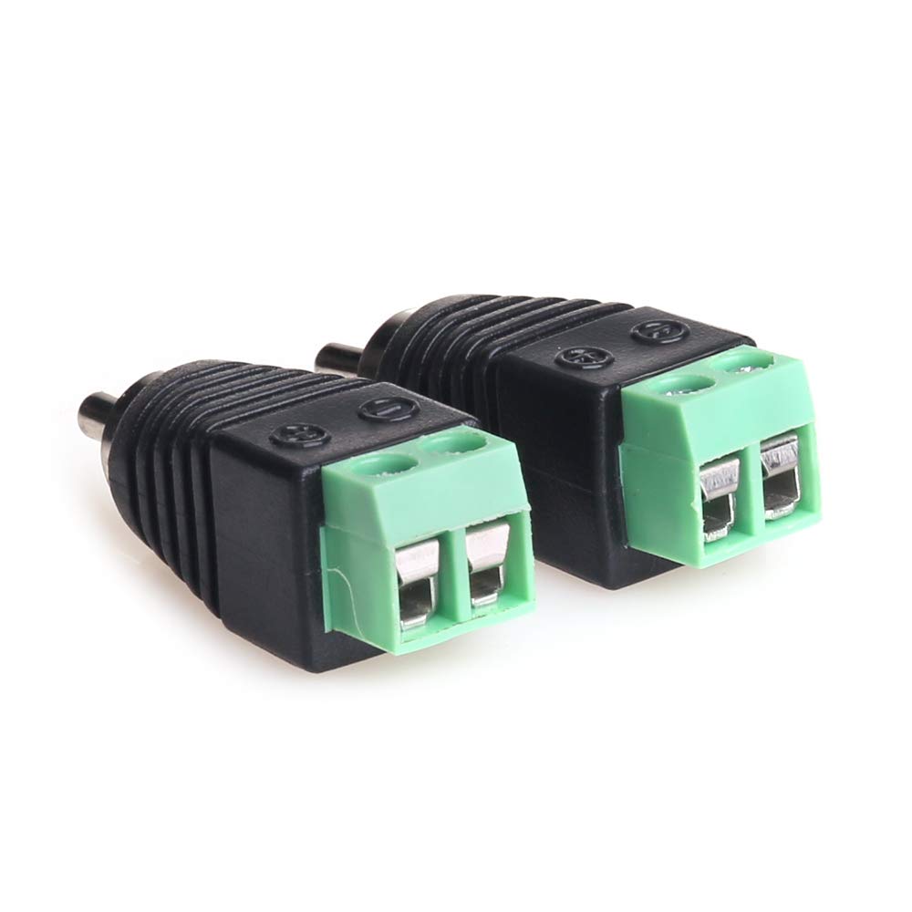 MOBOREST RCA Cable Audio Adapter, Phono RCA Male Plug to AV Screw Terminal Audio/Video Speaker Wire connectors Solderless Adapter(RCA Male-2pack)