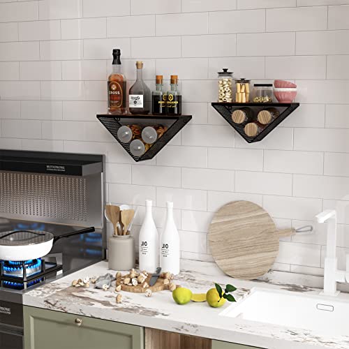 EXYGLO Triangle Floating Wall Mounted Shelves for Plants Storage Bathroom Bedroom Living Room, Set of 2