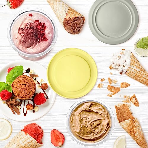 FIRJOY 24 oz. Containers | Extra Replacement Pints and Lids for Ninja Creami Deluxe - Compatible with NC501, NC500 Series (2 Pack - Grey, Yellow)