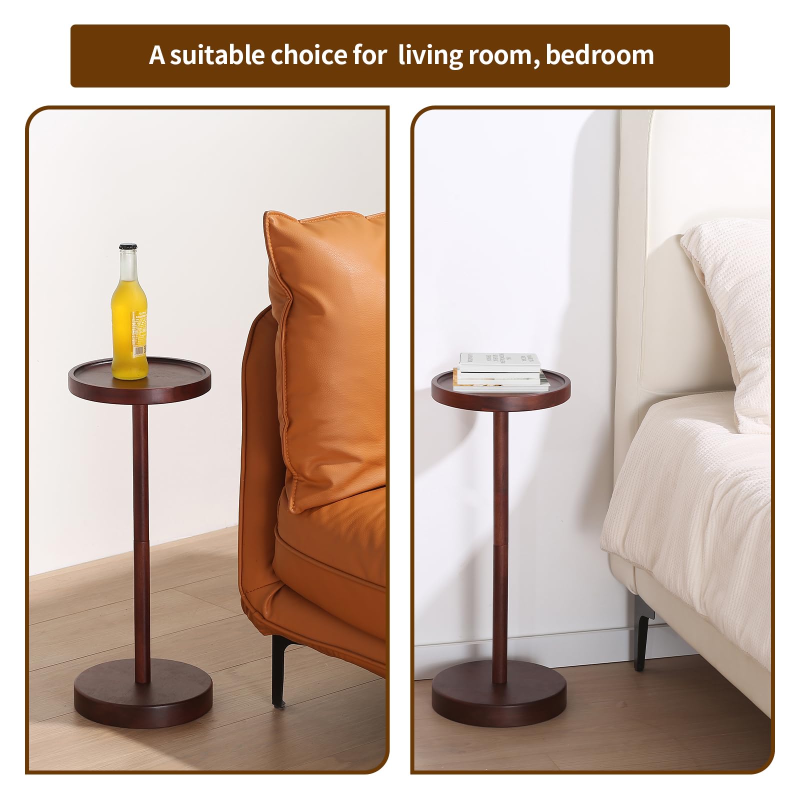 EVERBBKING Solid Acacia Wood Pedestal Side Table, Drink Table, Small End Table Pedestal End Table, Small Pedestal Table Small Round Table Martini Table