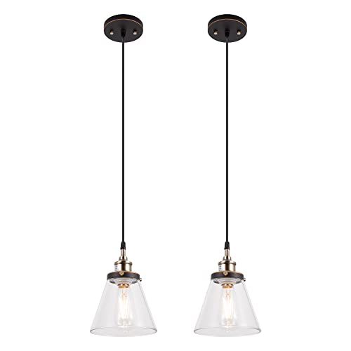 GRUENLICH Pendant Lighting Fixture for Kitchen and Dining Room, Hanging Ceiling Lighting Fixture, E26 Medium Base, Metal Construction with Clear Glass, Bulb not Included, 2-Pack