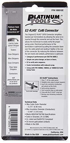 Platinum Tools 100010C EZ-RJ45 Cat 6+ Connectors, Clamshell, 50-Pieces, RED