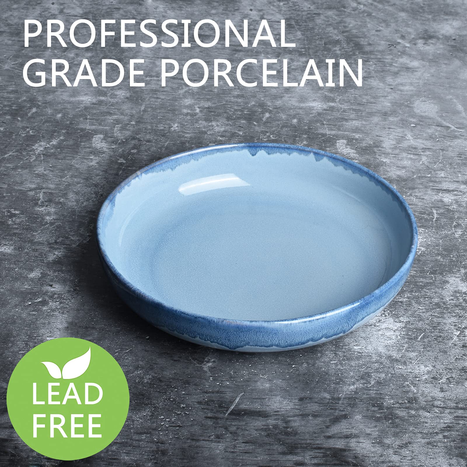 Bosmarlin Stoneware Large Pasta Bowls, Set of 4, 40 Oz, Big Salad Bowls, Microwave and Dishwasher Safe (Light Blue, 9.3 in)