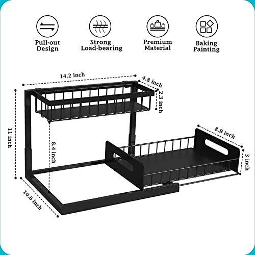 HFXBearArmor Sink Organizer, Pull Out Cabinet Organizer Slide Out Sliding Shelf Under Cabinet Storage Multi-Use for Under Kitchen Bathroom Sink Organizers and Storage