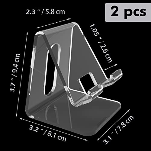 Kamehame 2 Pack Phone Holder for Desk, Clear Acrylic Cell Phone Stand, Compatible with Phone 13 Pro Max 11 12 XR 7 8 Plus SE, Android Smartphone, Pad, Desk Accessories for Home Office