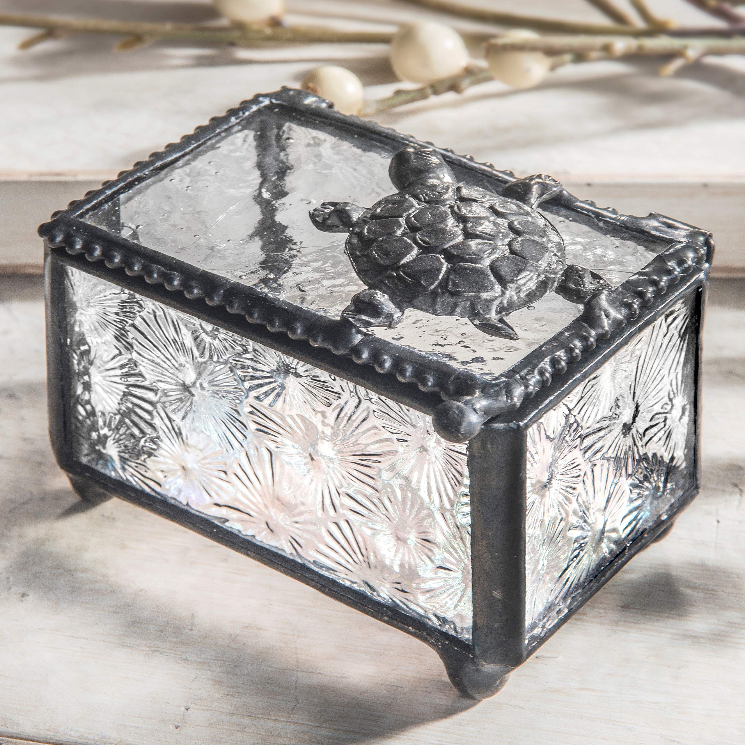 J Devlin Sea Turtle Trinket Glass Jewelry Box 331