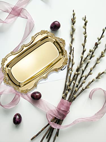 KUMGROT Fancy Serving Tray Tea Coffee Serving Tray Vintage Jewelry Organizer Elegant Dessert Platter Candy Table Supplies for Birthday Party Wedding Gold