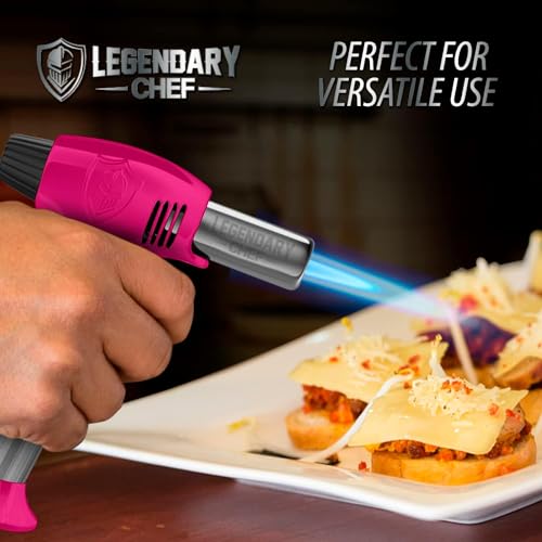 Culinary Cooking Torch - Kitchen Food Torch for Creme Brulee, Baking, Desserts and Searing- Butane Torch Lighter, Blow Torch for Cooking with Lock and Adjustable Flame (Butane Gas Not Included) Pink