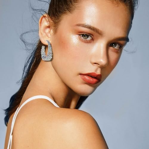 CEJUG Statement Earrings for Women Bohemian Large Dangle Drop Hoop Earring AB Rhinestone Crystal Sterling Silver Post Jewelry
