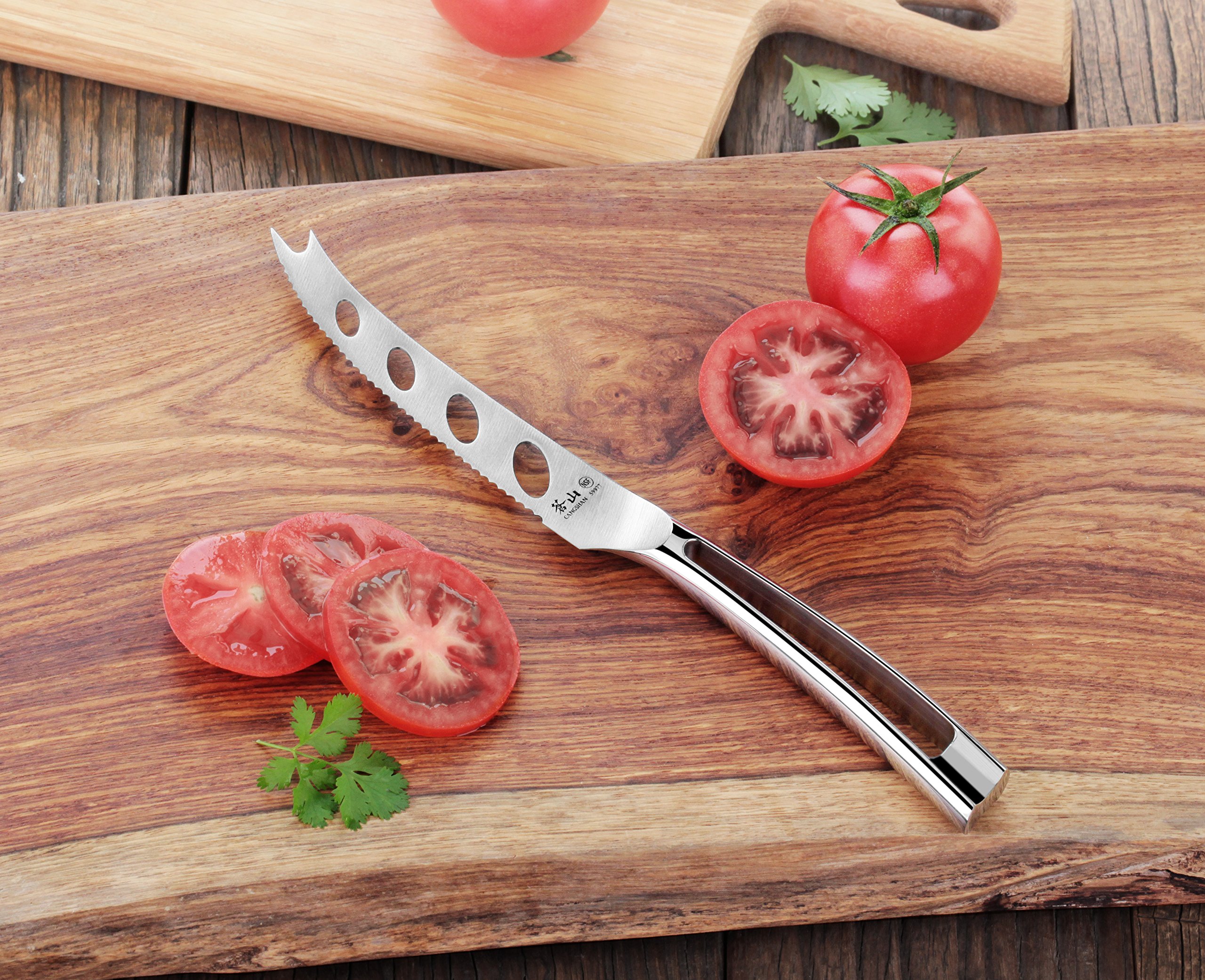 Cangshan N1 Series German Steel Forged Tomato and Cheese Knife, 5" Blade, Silver