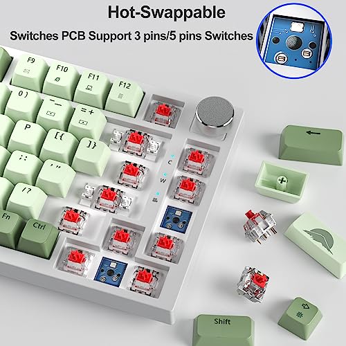 Fogruaden Wired 75% Mechanical Gaming Keyboard 75 Percent Matcha Keyboard Hot Swappable Gasket Mount, Red Switch, RGB Backlit 82 Keys TKL Mechanical Keyboard, NKRO Compact Keyboard with Knob