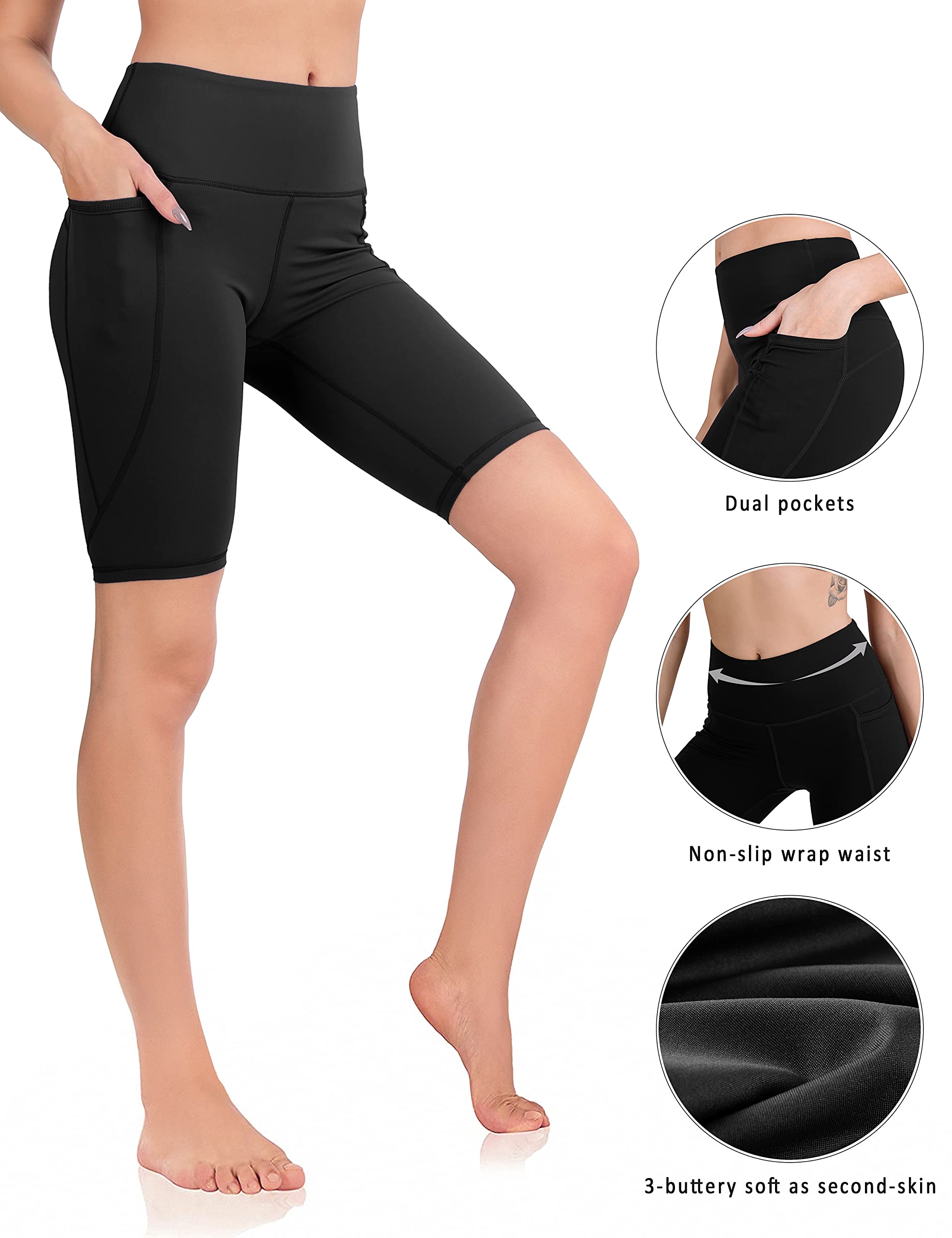 celeblink Biker Shorts for Women 9" Compression Workout Shorts Tummy Control Athletic Running Yoga Bike Shorts with Pocketsā Medium Black