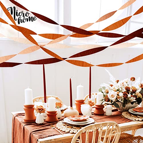 NICROHOME Weddings Decorations, 8 Rolls Rust Orange Crepe Paper Streamers, Brown Tassels Streamer Paper for Rustic Wedding, Retro Party, Thanksgiving Decorations,82Ft Long