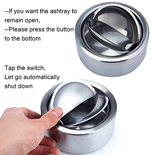 Outdoor Ashtray with Lid, hanlongyu Flip Top Stainless Steel Ash Tray Sets for Weed, Metal Windproof Ashtrays for Cigarettes, Smokers, Desktop Smoking Ashtray Office Patio Home Decor