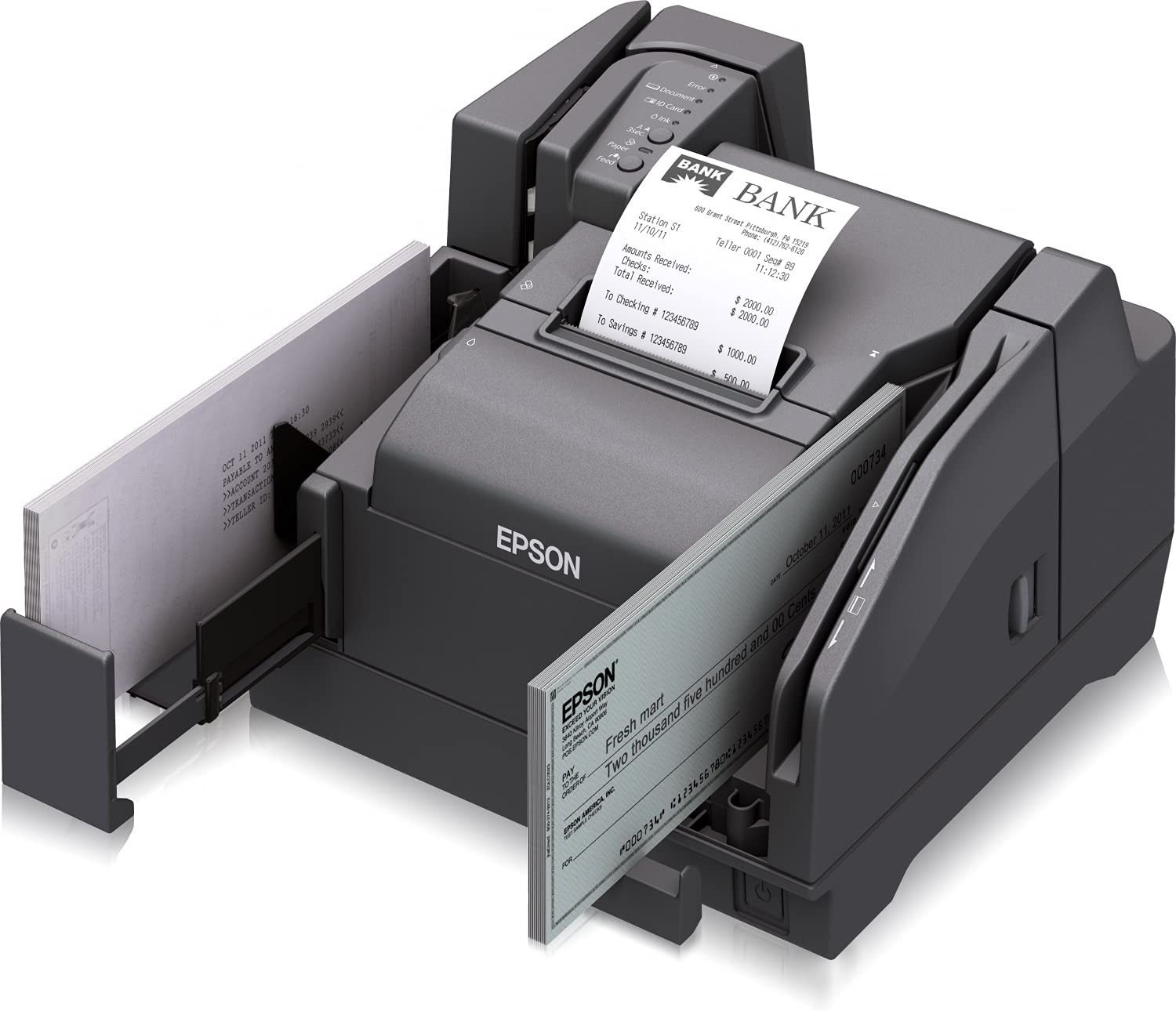 Epson A41A267001 TM-S9000 Multifunction Scanner and Printer, 110DPM, Direct Thermal, USB, 2 Pocket, USB Hub and MSR Reader, Dark Gray
