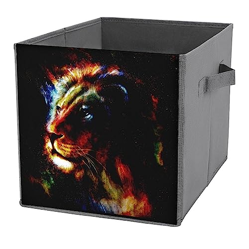 Blacklight Lion Storage Cubes with Handles Foldable Fabric Bins Organizing Baskets for Shelves Closet
