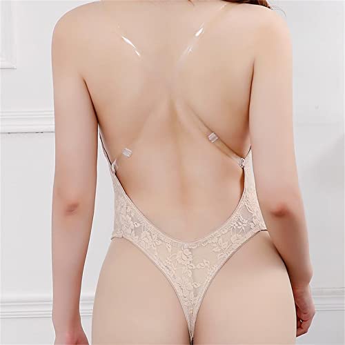 Corset Conjoined Sexy Lace Underwear Bra Body Body Open Back Clear Shoulder Strap Gathering Corset Camisole Top with Bra Khaki