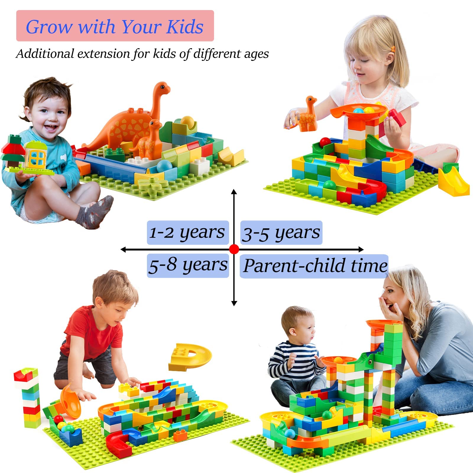 Marble Run Building Blocks, 145 PCS Classic Big Blocks STEM Toy Bricks Set Kids Race Track Compatible with All Major Brands Bulk Bricks Set for Boys Girls Toddler Age 3,4,5,6,7,8+