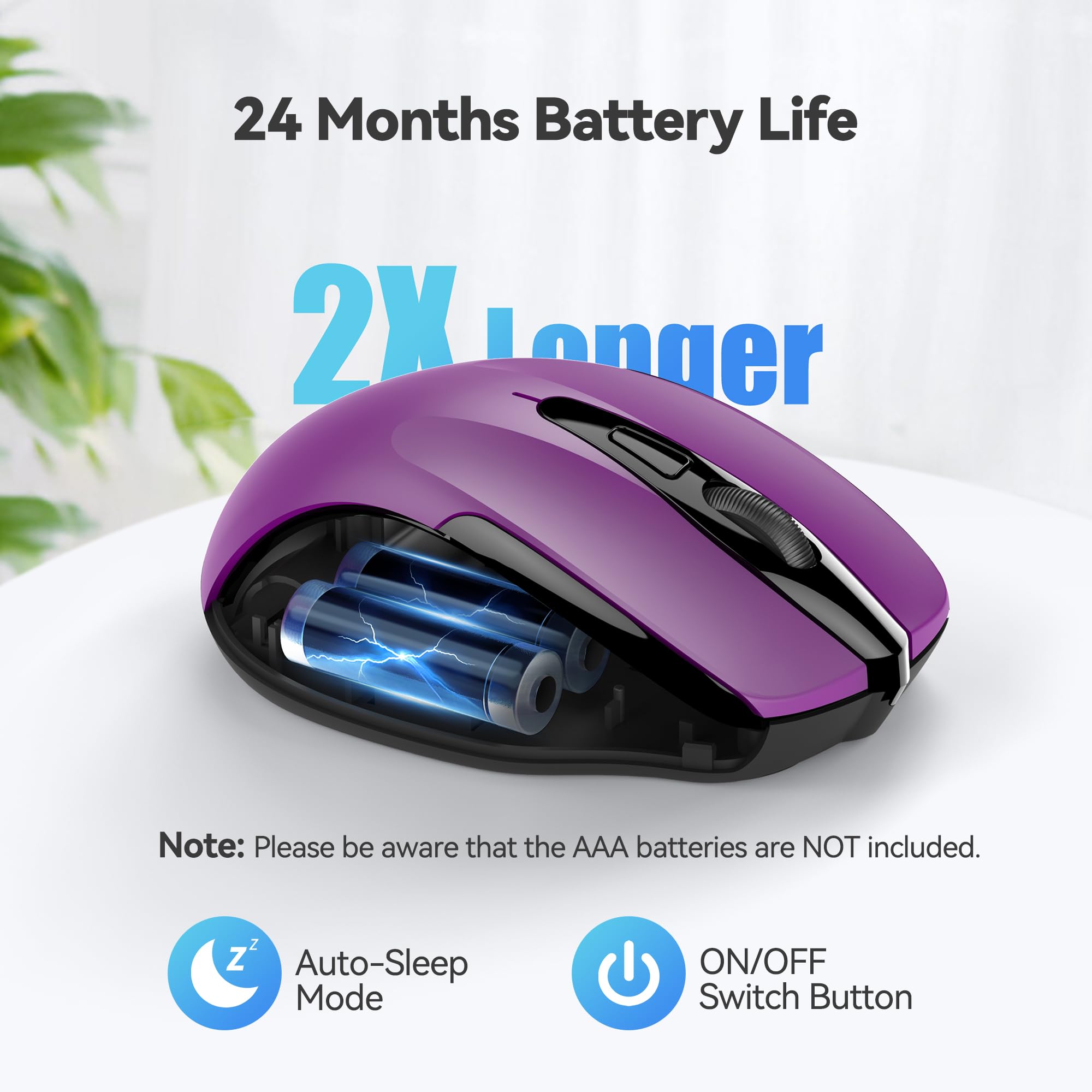 TECKNET Wireless Mouse, 2.4G Ergonomic Optical Mouse, Computer Mouse for Laptop, PC, Computer, Chromebook, Notebook, 6 Buttons, 24 Months Battery Life, 2600 DPI, 5 Adjustment Levels