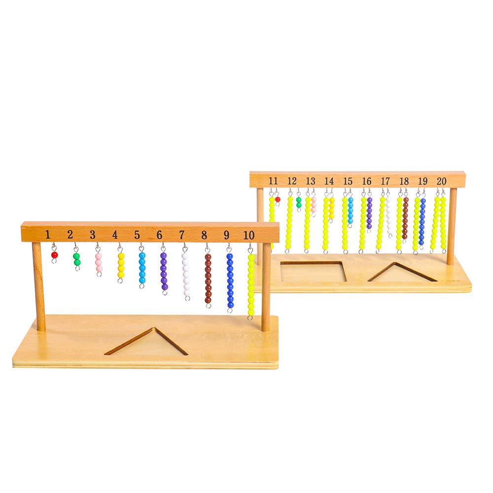 Kghios Montessori Math Toys Materials for Toddlers 1-20 Beaded Hanger Color Bead Stairs with Beads Montessori Mathematics Eductional Materials Learning Tools Preschool Toys