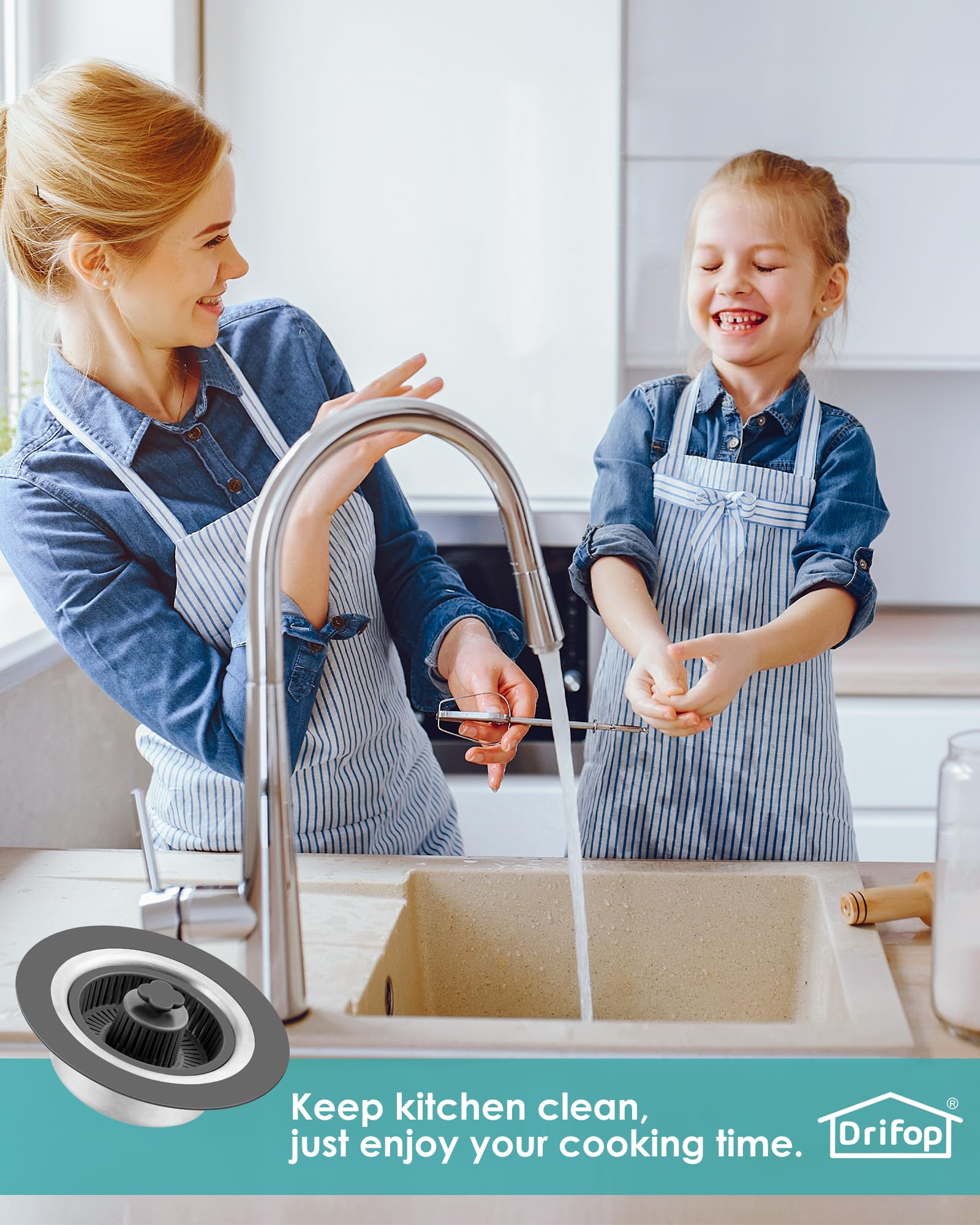 Drifop 3 in 1 Kitchen Sink Stopper and Strainer Combo, Pop Up Stainless Steel Kitchen Drain Strainer, Anti-Clogging Sink Strainer Basket with Handle for Standard 3-1/2 inch Drain, 1Pack