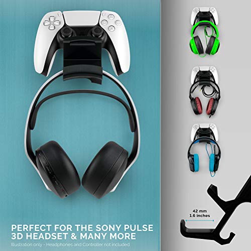 BRAINWAVZ The Colossus [PS5 Edition] DualSense Gamepad Controller & Headphone Hanger Holder Mount for Playstation PS5 Game Controller and Pulse 3D Headset, No Screws, Strong VHB Adhesive (Black)