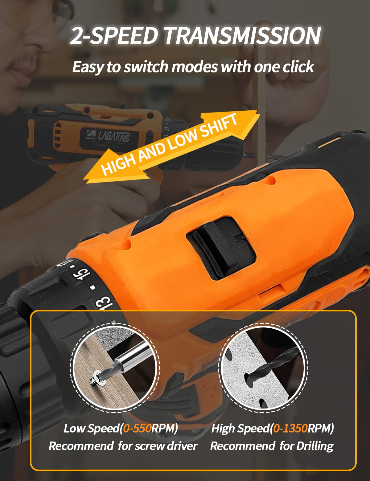 Cordless Drill Set,12V Electric Screwdriver Driver Tool Kit,18+1 Clutch & Variable Speed,3/8-Inch Keyless Chuck,35NM(310in-Lbs)Max Torque,with 2 Battery & Charger,and other accessories