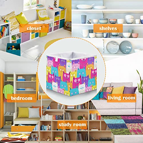 Kigai Cute Cat Cube Storage Bins - 11x11x11 In Large Foldable Storage Basket Fabric Storage Baskes Organizer for Toys, Books, Shelves, Closet, Home Decor