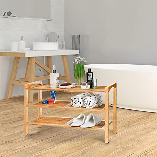 Hiceeden 3 Tier Bamboo Shoe Rack, Stackable Shoe Shelf Storage Organizer Easy to Assemble Shoe Stand for Closet, Entryway, Hallway, Bedroom or Living Room