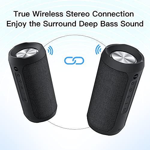 EDUPLINK Waterproof Portable Bluetooth Speaker - 20W Louder Wireless Speaker with 20 Hours Playtime, TWS Pairing, RGB Lights and TF Slot - Perfect for Beach and Pool (Black)