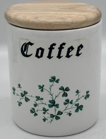 Cannister Canister w/St Patty's Day Shamrocks - Porcelain w/Wooden Lid (Coffee)