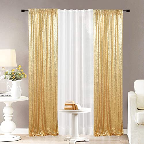 Eternal Beauty Gold Sequin Backdrop Curtain 2 Panels, Gold Curtain Backdrop for Party Decoration (W2 x H8FT-2PCS)