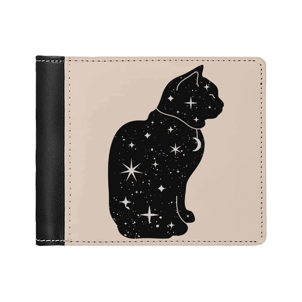 Celestial Animal Men's Wallet - Cat Design Wallet - Graphic Wallet (Brown)