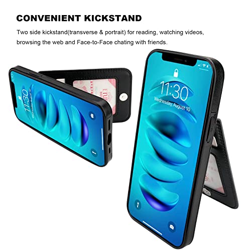 KIHUWEY Compatible with iPhone 14 Case Wallet with Credit Card Holder, Flip Premium Leather Magnetic Clasp Kickstand Heavy Duty Protective Cover for iPhone 14 6.1 Inch (Black)