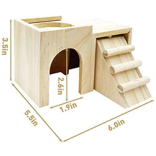 kathson Wooden Hamster Hideout Dwarf Mice House Multi Chamber Small Animal Hideout Maze with Ladder Cage Accessories for Dwarf Hamsters Winter Whites Chipmunk Gerbils Flying Squirrel