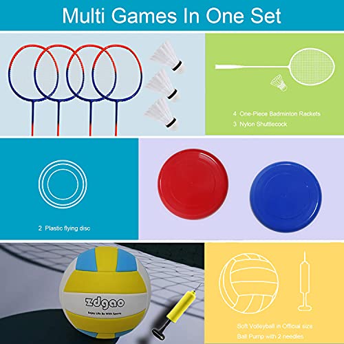 Badminton & Volleyball Combo Set - Professional Volleyball Net for Lawn, Backyard, Easy Set up Volleyball Set with Carry Bag, Boundary Line | Come with Flying Discs for Family Fun