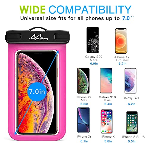 MoKo Waterproof Phone Pouch Holder 2Pack, Underwater Cellphone Case Dry Bag with Lanyard Armband Compatible with iPhone 14 13 12 11 Pro Max X/Xr/Xs/SE 3, Samsung S21/S10, Black+Magenta