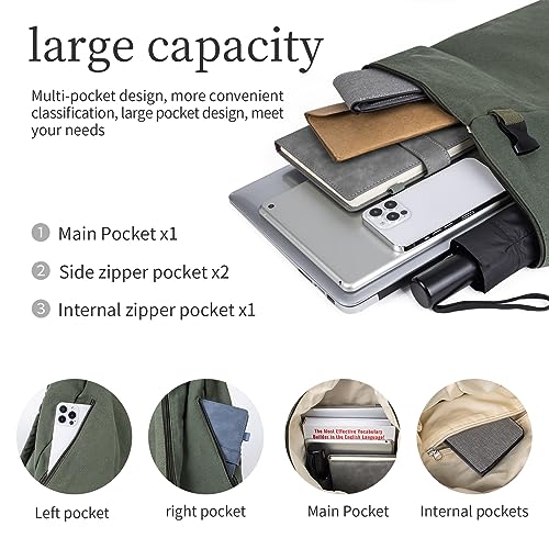 ecosmile Canvas Vintage Backpack Women's Campus Backpack Casual Shoulder Daypack Backpacks for Mens,Green