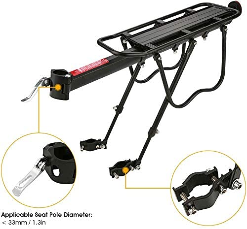 Bike Rear Rack, Aluminum Alloy Bike Rear Seat Luggage Shelf Rack Carrier Racks Quick Release Adjustable Cargo Carrier, 25kg Maximum Bearing