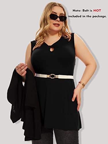 LARACE Plus Size Tank Tops for Womens Shirts Cut Out Trendy Clothes Loose Fit Tunics Twist Knot Sleeveless Blouses(Black 3X)