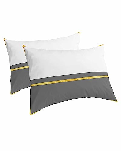Edwiinsa Grey White Pillow Covers Standard Size Set of 2 20x26 Bed Pillow, Luxury Yellow Lace Modern Abstract Art Aesthetics Plush Soft Comfort for Hair/Skin Cooling Pillowcases with Envelop Closure