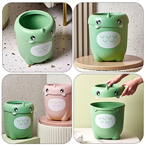 FOMIYES Cartoon Trash can Cartoon Trash Container Bin for Kids Room, Large Capacity Garbage Can, 2 Gallons Wastepaper Waste Basket Light Green Dinosaur Garbage can